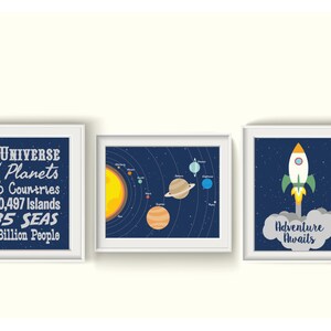 Solar System Art Prints - Qty 3 - Outerspace Planets NURSERY, BEDROOM ...