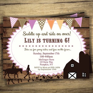 Fall Pony Ride Birthday Invitation - Hayride, Farm, Pumpkin Picking ...