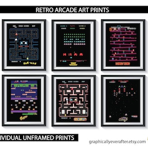 Retro Arcade Games Art Prints Game Room Posters UNFRAMED Qty 6 Vintage ...