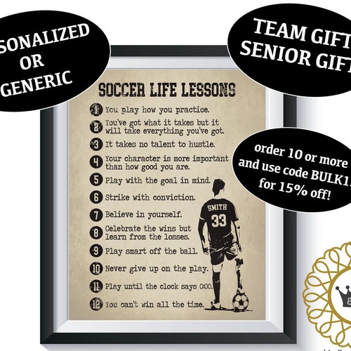 Soccer Team Gift Life Lessons Art Print BOY Qty 1 Sports - Etsy