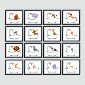 Kids Bathroom Art Prints Cute Animals UNFRAMED Qty 8 Wall Decor ...