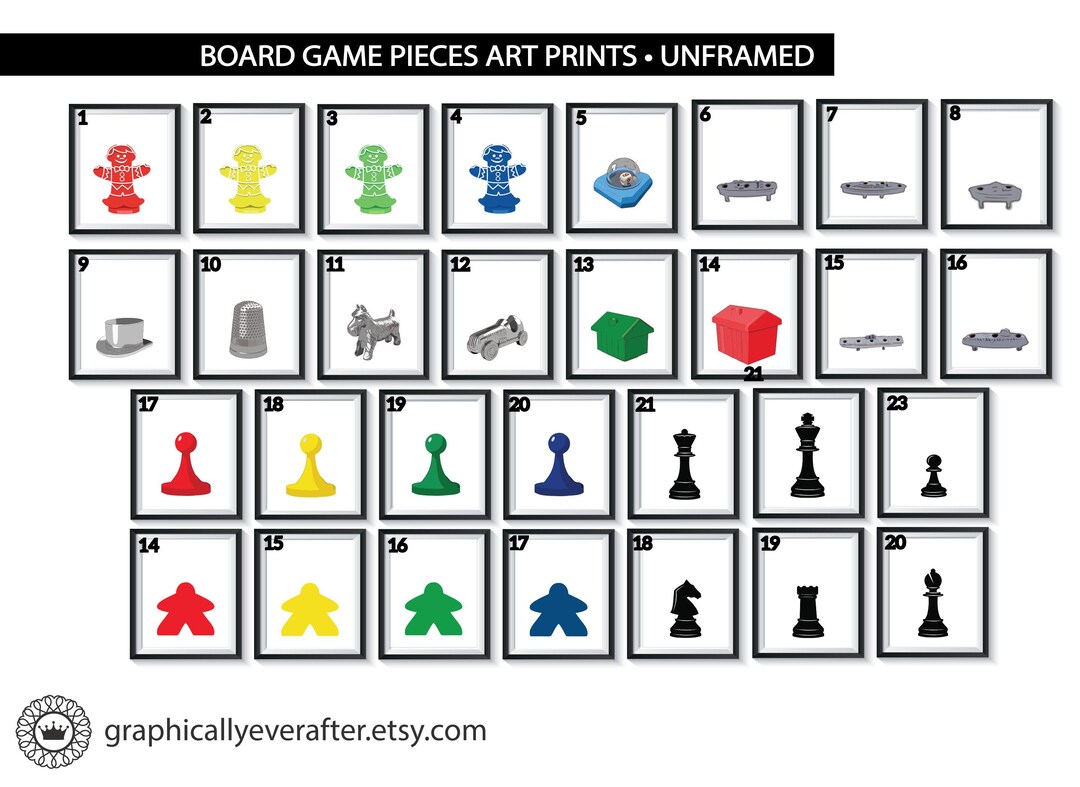 Board Game Pieces Art Prints, Game Room Posters, Qty 10 Housewarming ...