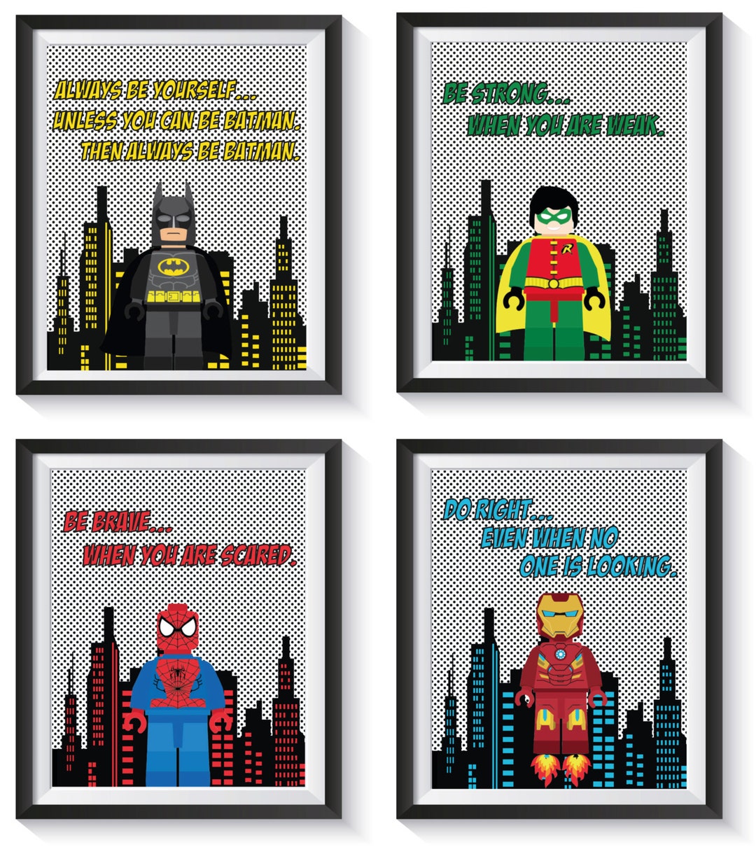 Superhero Wall Art Prints Qty 4 Nursery Bedroom Playroom Wall Decor ...