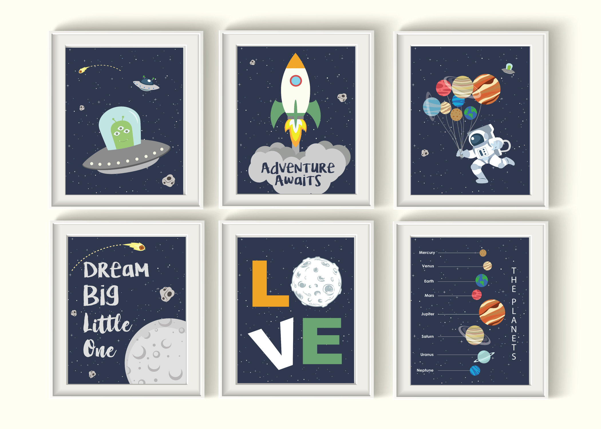 Solar System Kids Art Prints UNFRAMED Qty 4 Astronaut Outerspace ...