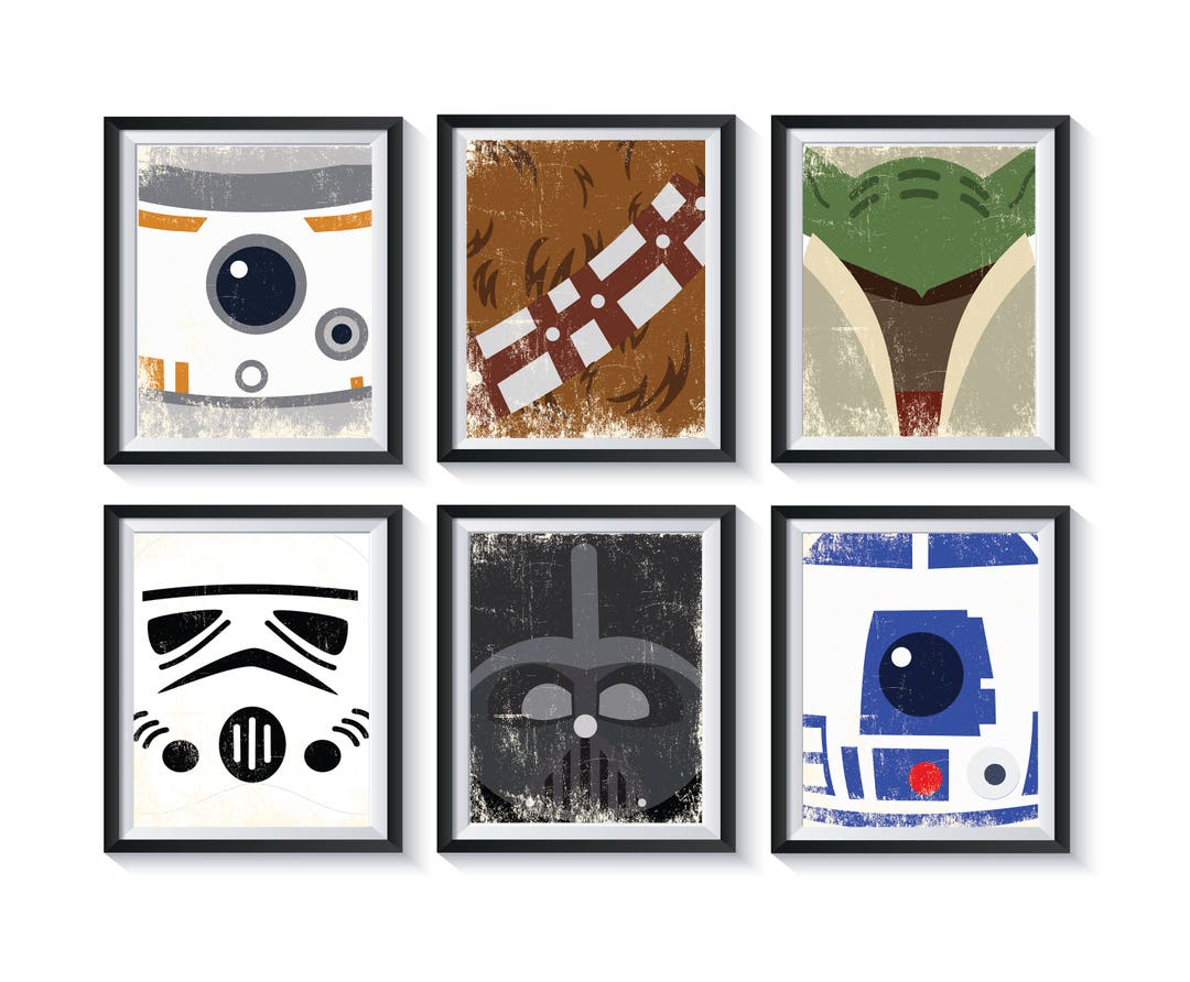 Minimalist Star Wars Art Prints Qty 6 Retro Nursery Distressed Man Cave ...
