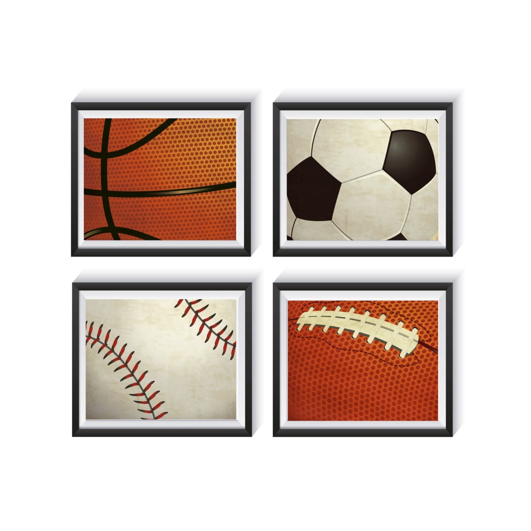 Boys Sports Art Prints UNFRAMED Qty 4 Sports Balls Posters for BEDROOM ...