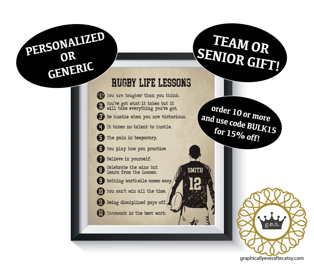Rugby Life Lessons Art Print Qty 1 Sports Bedroom Motivational Room ...