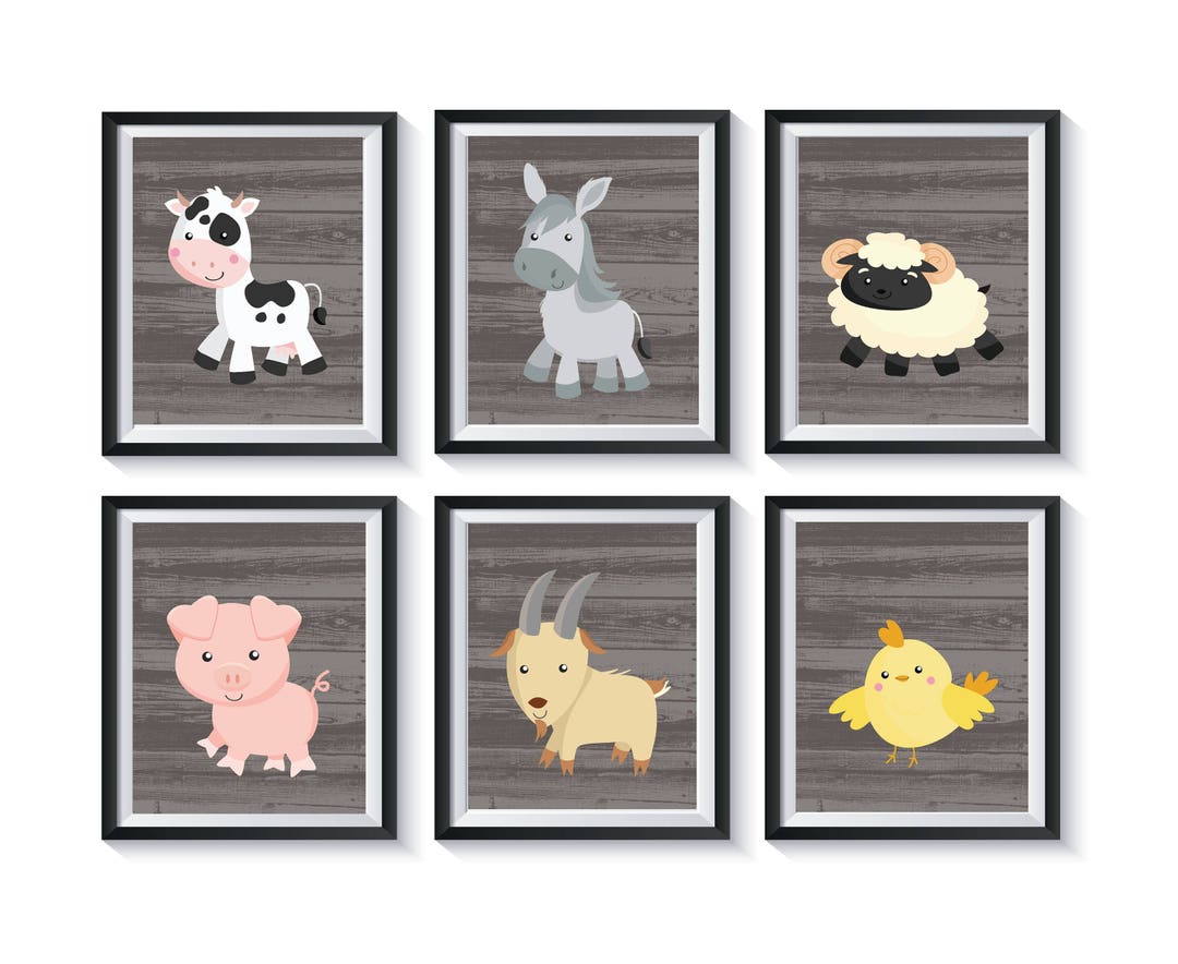 Farm Animals Art Prints Qty 6 Gender Neutral Nursery Wall Decor Cow ...