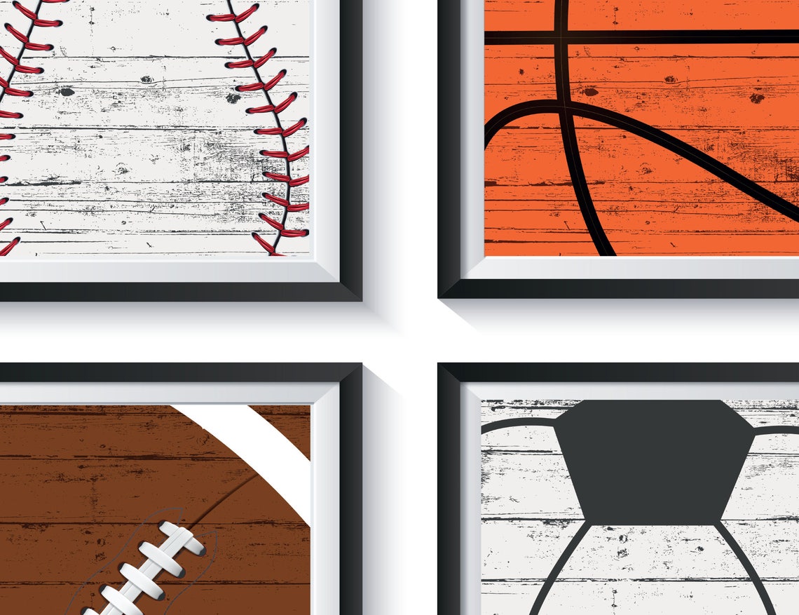 Rustic Wood Sports Balls Art Prints Qty 4 Boys Bedroom - Etsy