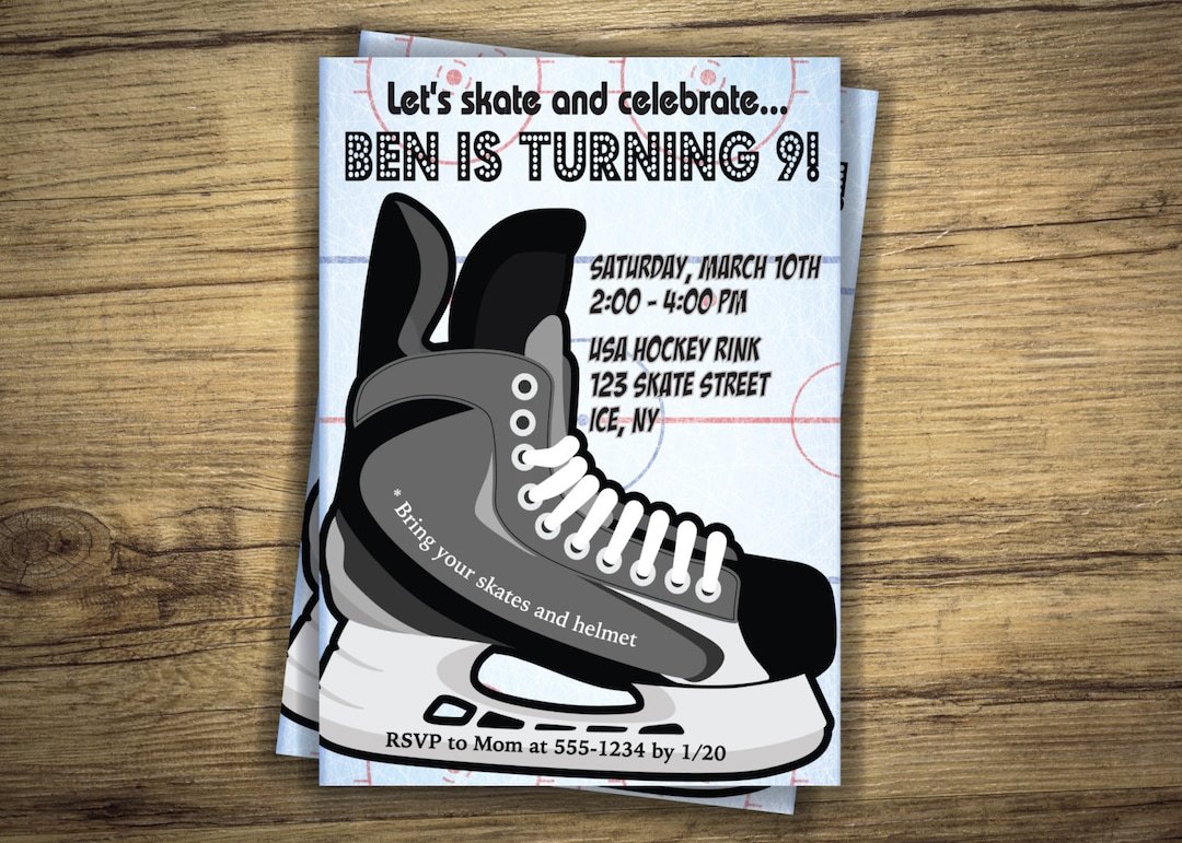 Ice Skating Birthday Party Invitation Ice Hockey Invite Hockey Rink ...