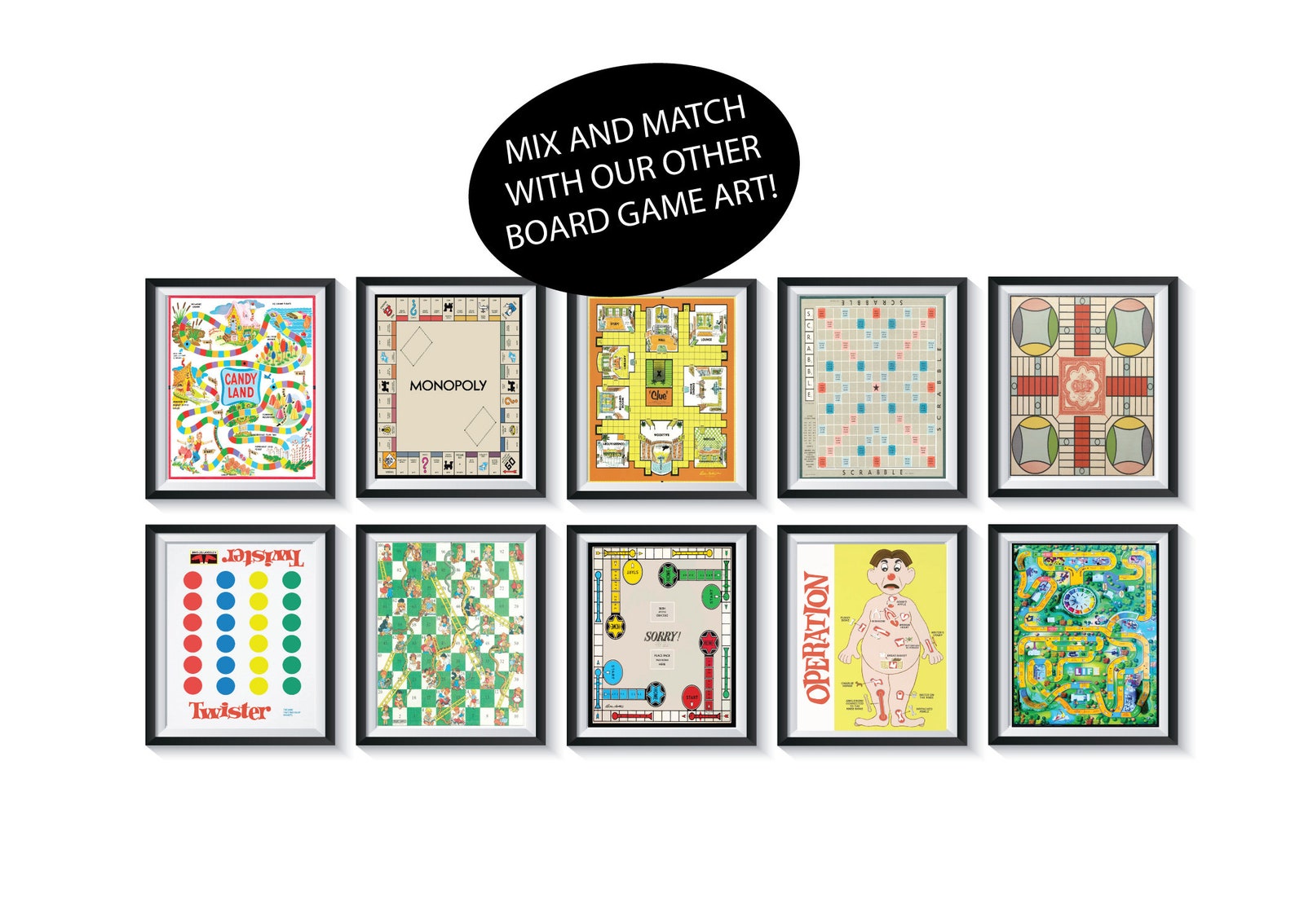 Board Game Art Prints UNFRAMED Qty 12 Game Room Wall Art Playroom ...