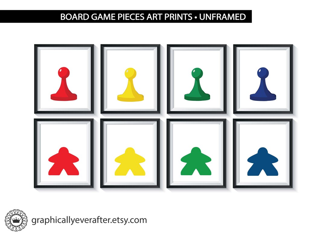 Classic Board Game Pieces Posters, Game Room Art Prints, Qty 6 ...