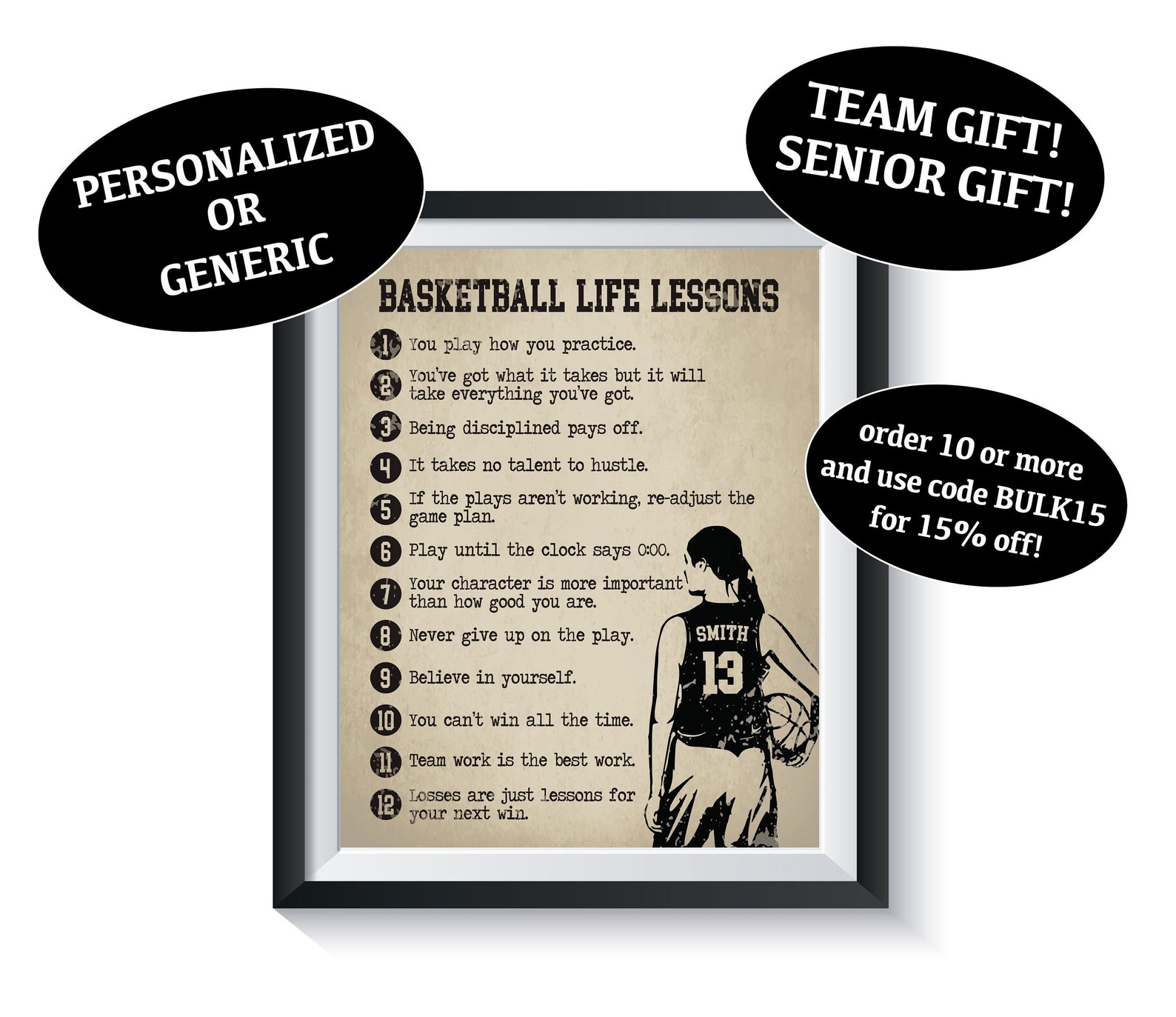 GIRL Basketball Life Lessons Art Print Qty 1 Sports Bedroom | Etsy