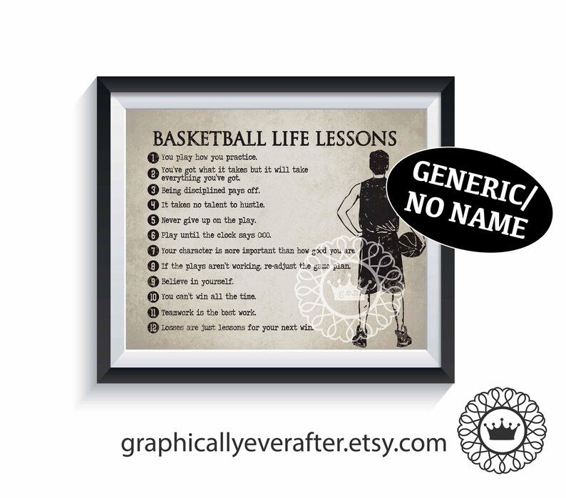 Boys Basketball Life Lessons Art Print Qty 1 Basketball Team Poster ...