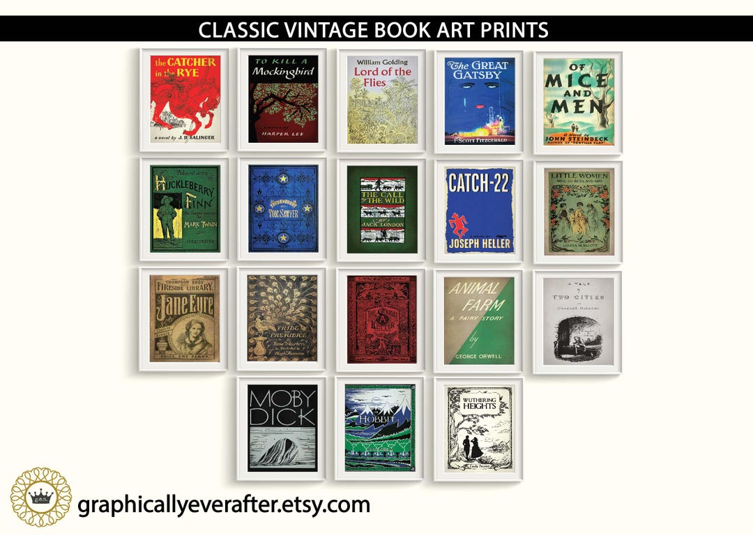 Vintage Book Cover Art Prints Classic Books Library Art Prints UNFRAMED ...