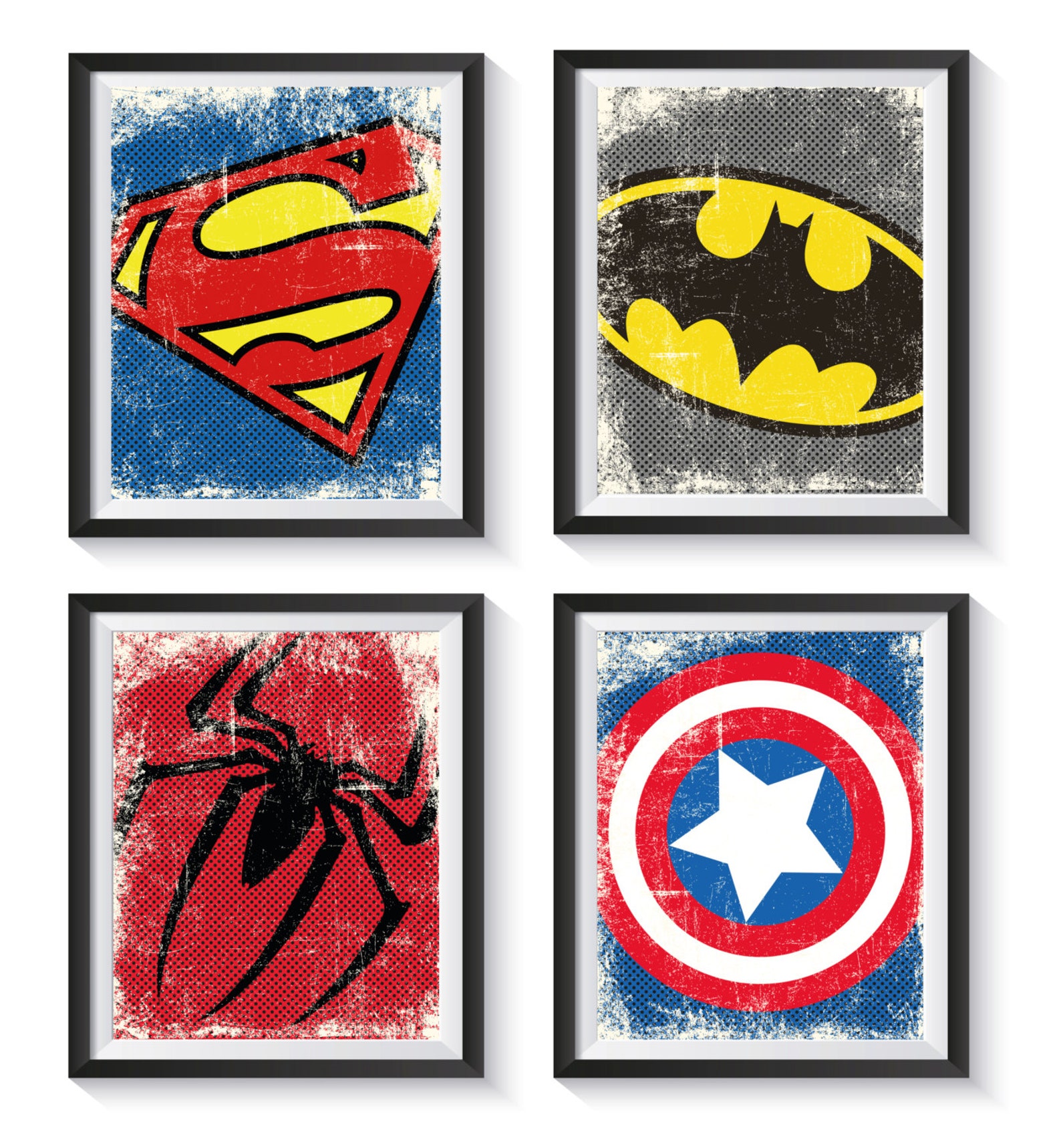 Superhero Logo / Symbol Distressed, Vintage Art Prints - Qty 8 NURSERY ...
