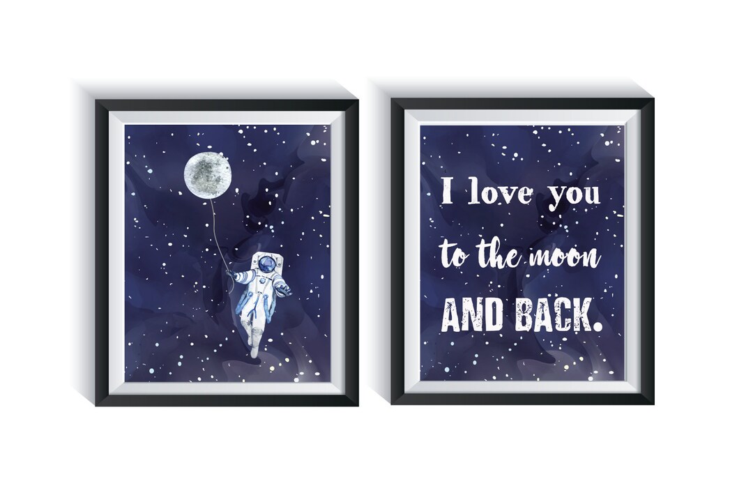 Love You to the Moon Nursery Art Prints Qty 2 Astronaut Space Nursery ...