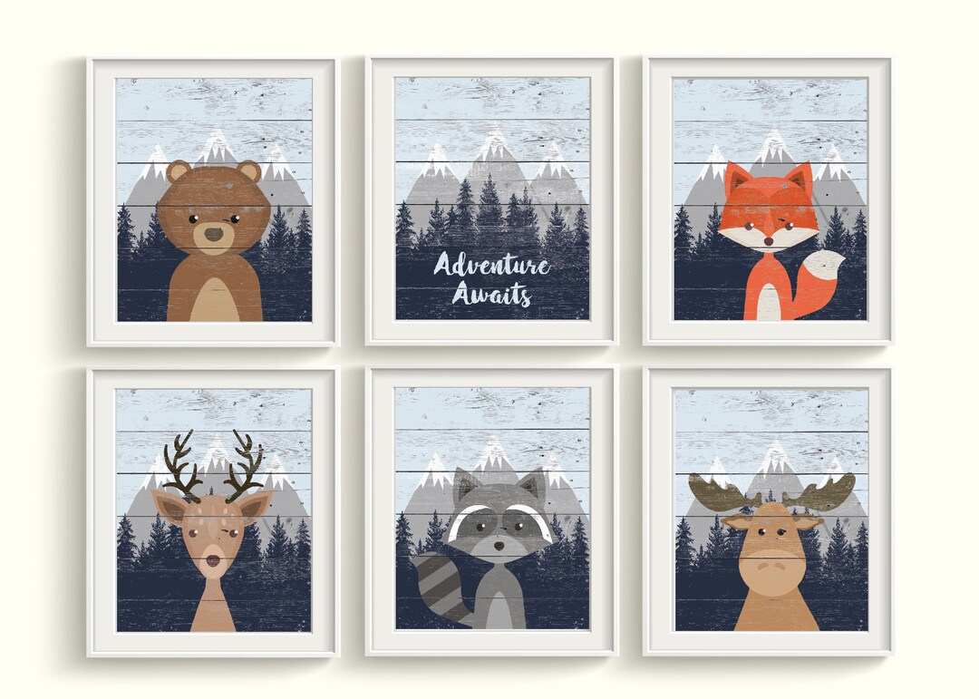 Woodland Animals Nursery Art Prints Rustic Wood UNFRAMED Qty 6 ...