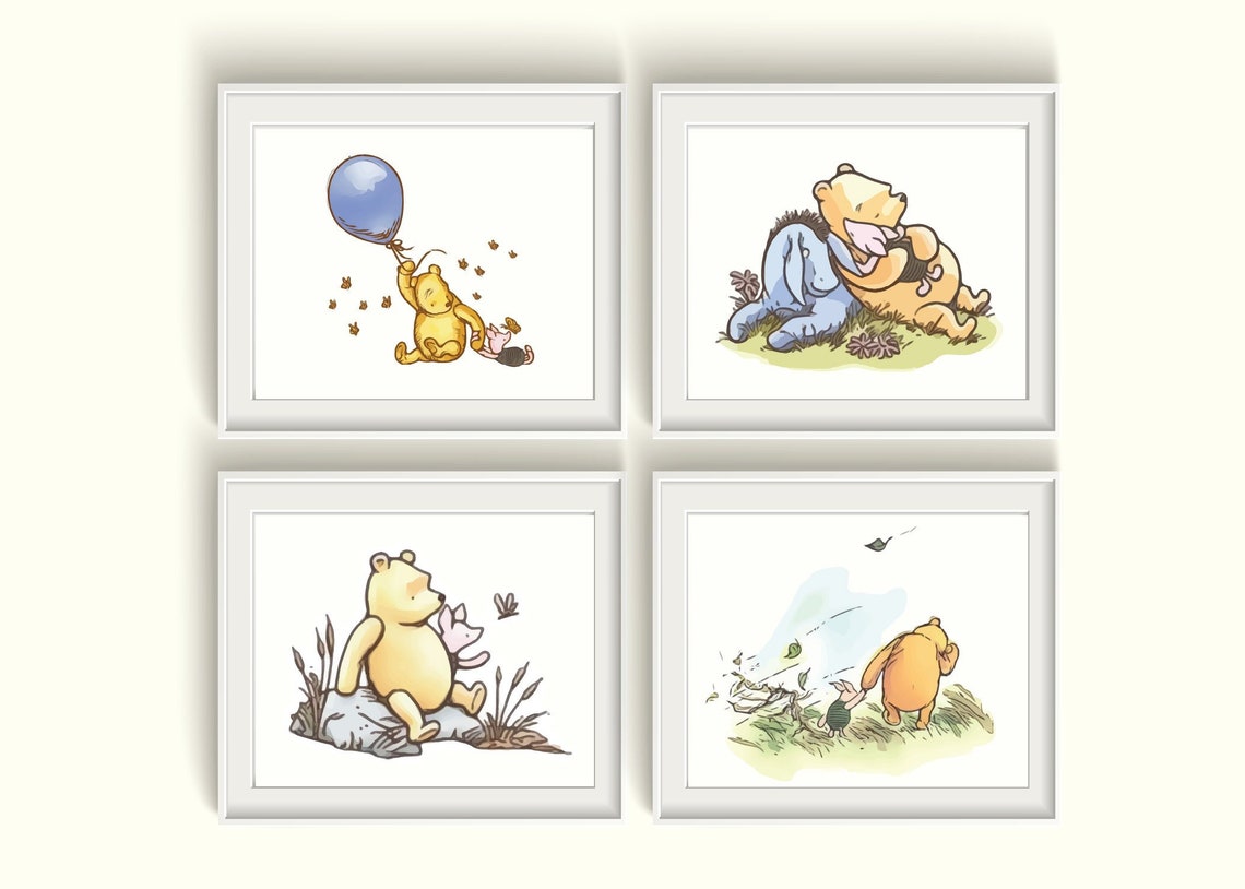 Winnie the Pooh Art Prints Set Qty 4 Classic Pooh Vintage Baby - Etsy