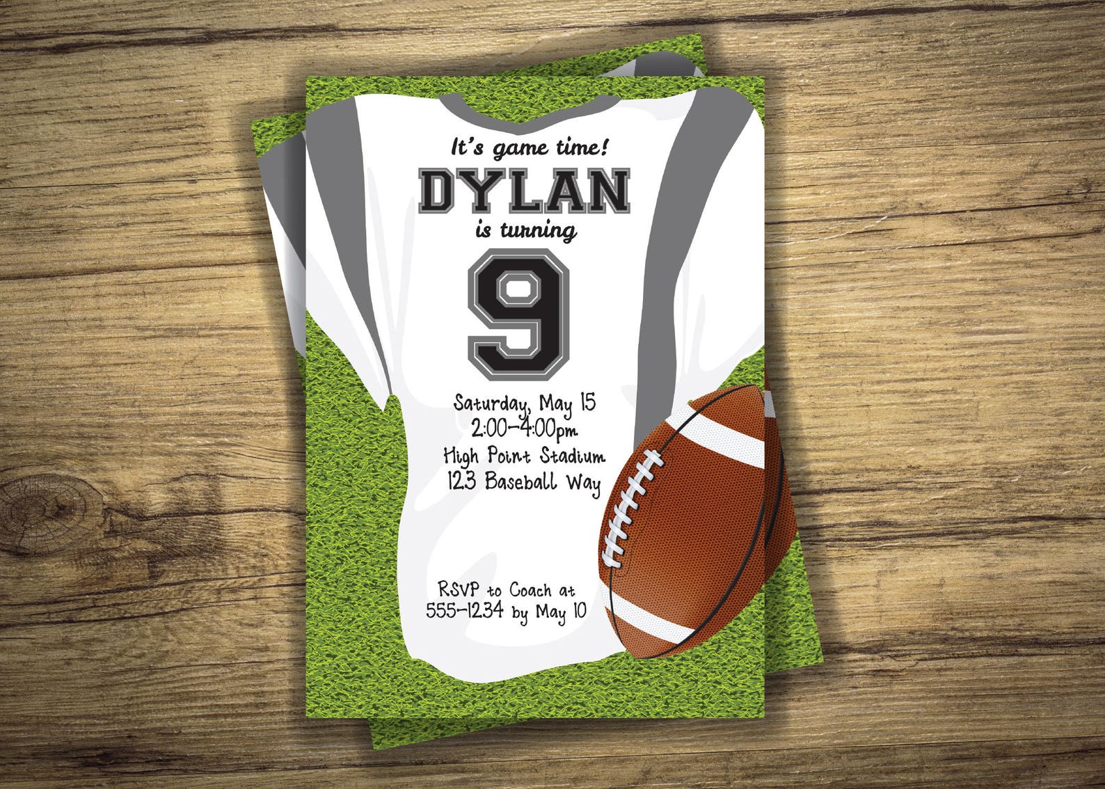 Football Birthday Party Invitation - Football Jersey, American Football ...