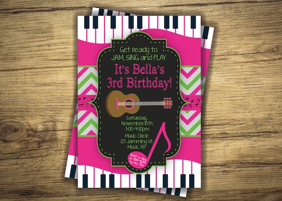 Music Birthday Party Invitation Guitar Piano Music Circle | Etsy