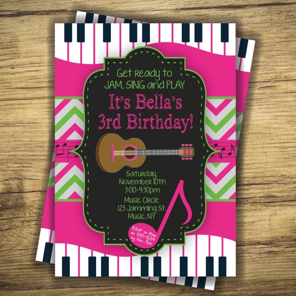 Rock Band Birthday Party Invitation Rock Star, Music Party Invite Drums ...