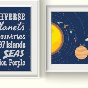 Solar System Art Prints - Qty 3 - Outerspace Planets NURSERY, BEDROOM ...