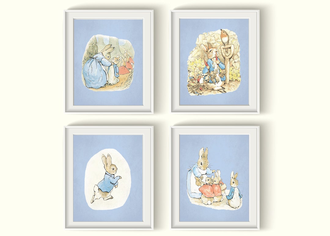 Peter Rabbit Nursery Prints Qty 4 UNFRAMED Vintage Art Baby Girl Baby ...