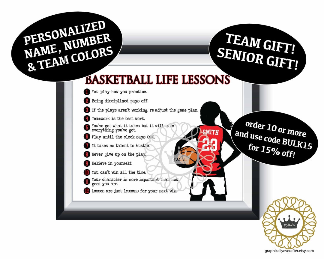 GIRL Basketball Life Lessons Art Print Qty 1 Sports Bedroom ...