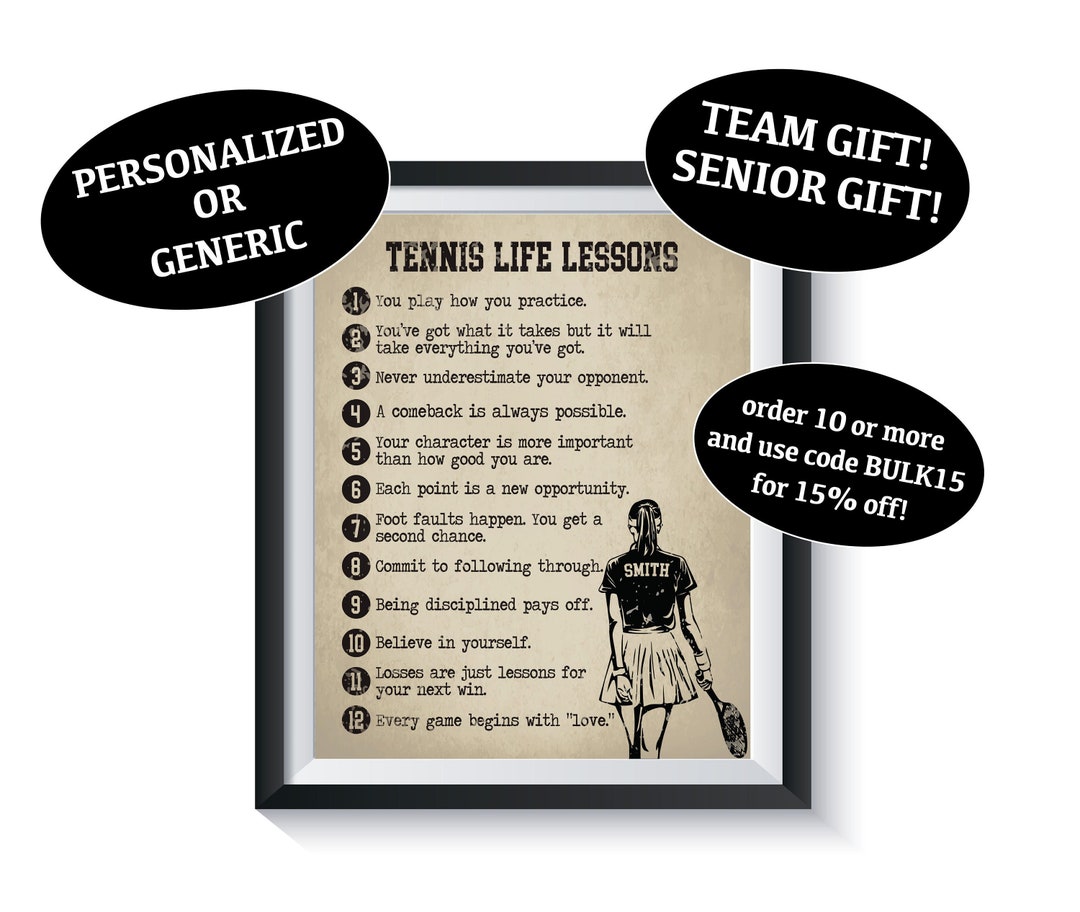 GIRL Tennis Life Lessons Art Print Qty 1 Sports Bedroom Inspirational ...