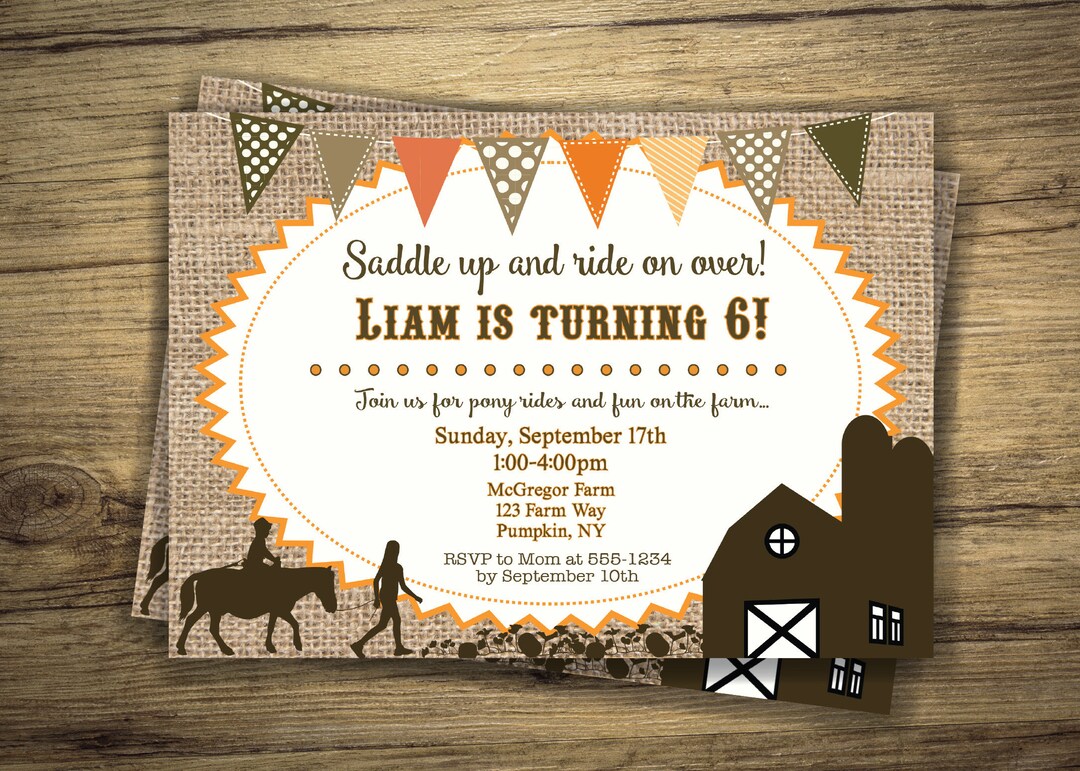 Fall Pony Ride Birthday Invitation - Hayride, Farm, Pumpkin Picking ...