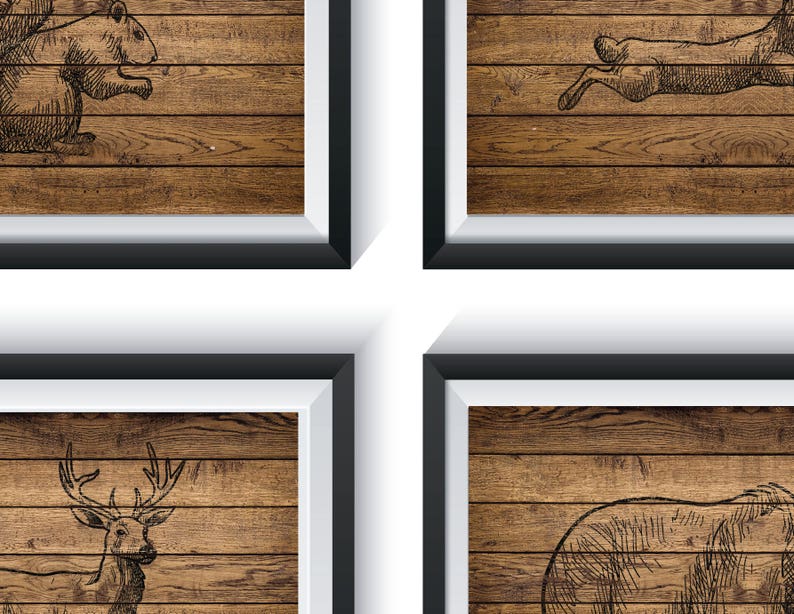 Rustic Forest Animals Art Prints Qty 4 Gender Neutral Baby - Etsy