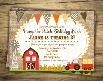 Fall Pumpkin Patch Birthday Invitation Hayride Farm Pumpkin | Etsy