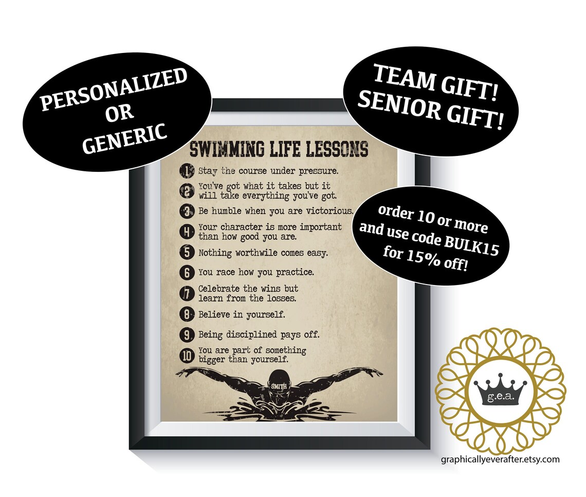 Swimming Life Lessons Art Print Qty 1 Sports Bedroom Dorm Room - Etsy