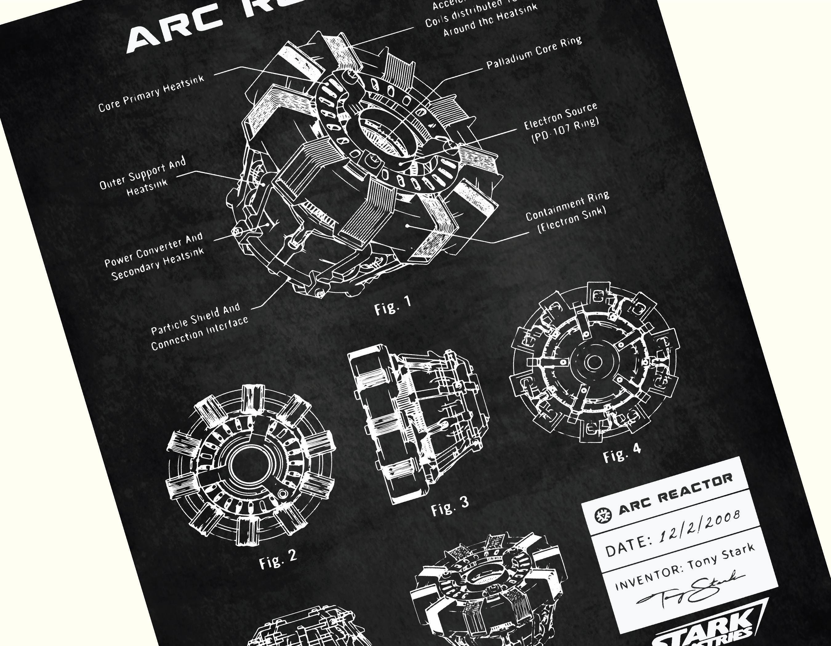 Arc Reactor Blueprint Patent Art Prints Qty 1 Iron Man Arc Reactor ...