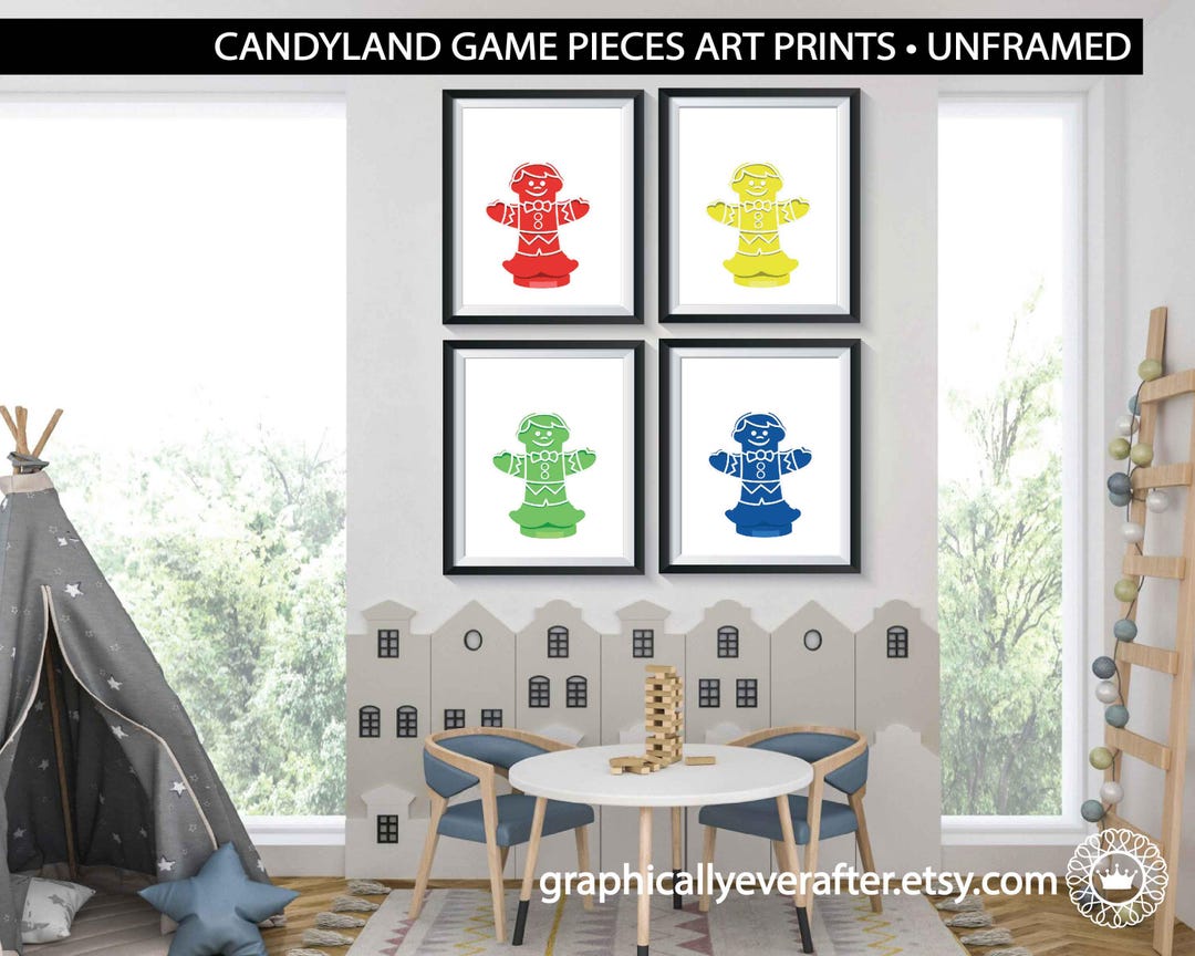 Candyland Game Pieces Posters, Game Room Art Prints, Qty 4 Candyland ...
