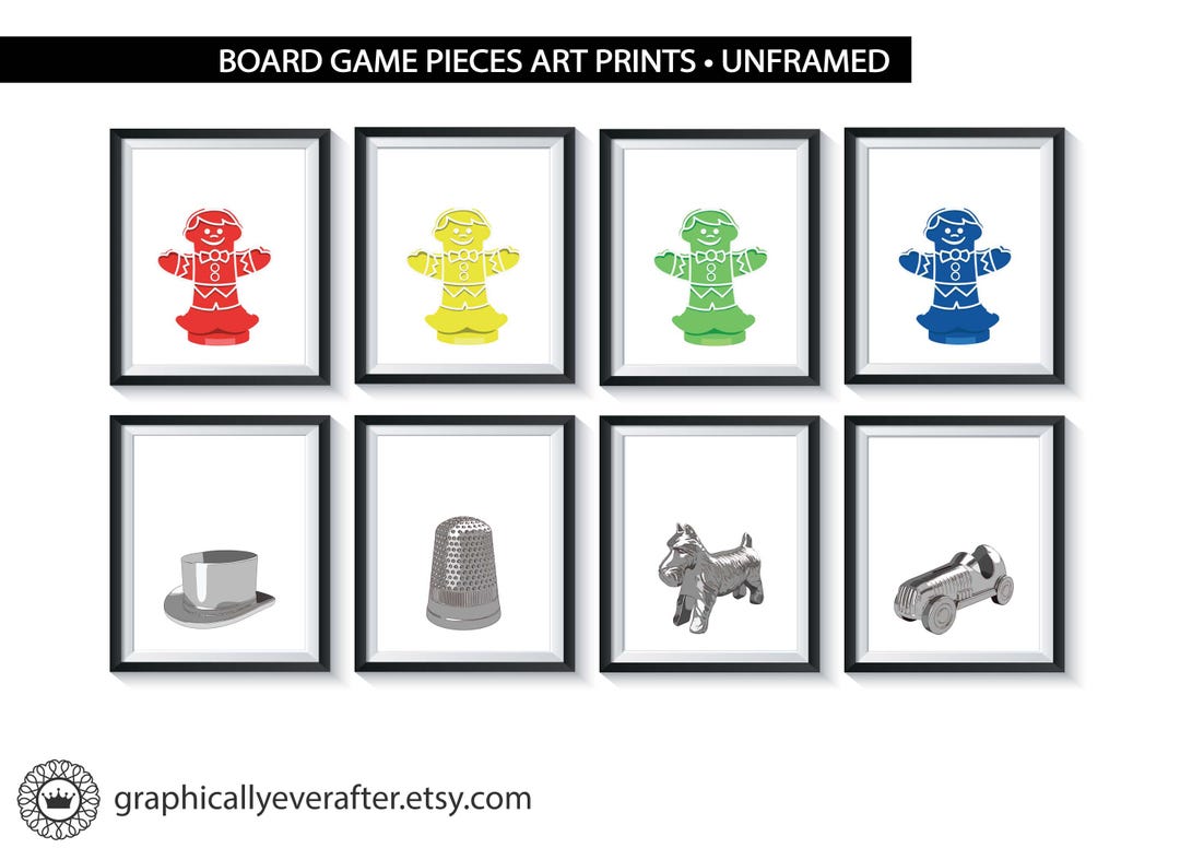 Board Game Pieces Art Prints, Game Room Posters, Qty 1 Housewarming ...