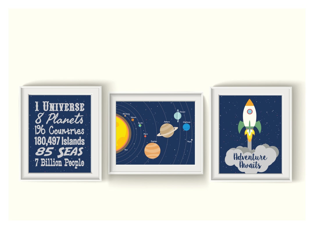 Solar System Art Prints - Qty 3 - Outerspace Planets NURSERY, BEDROOM ...