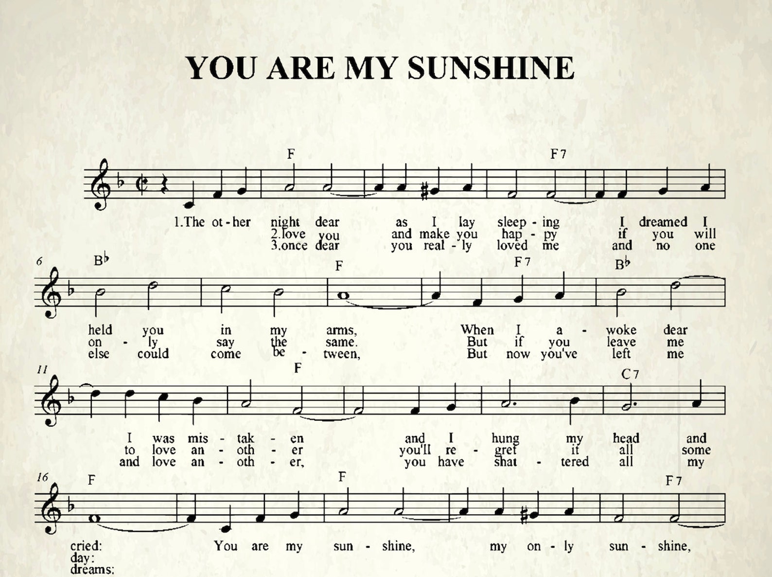 You Are My Sunshine Music Sheet Vintage Music Nursery Gender Neutral ...
