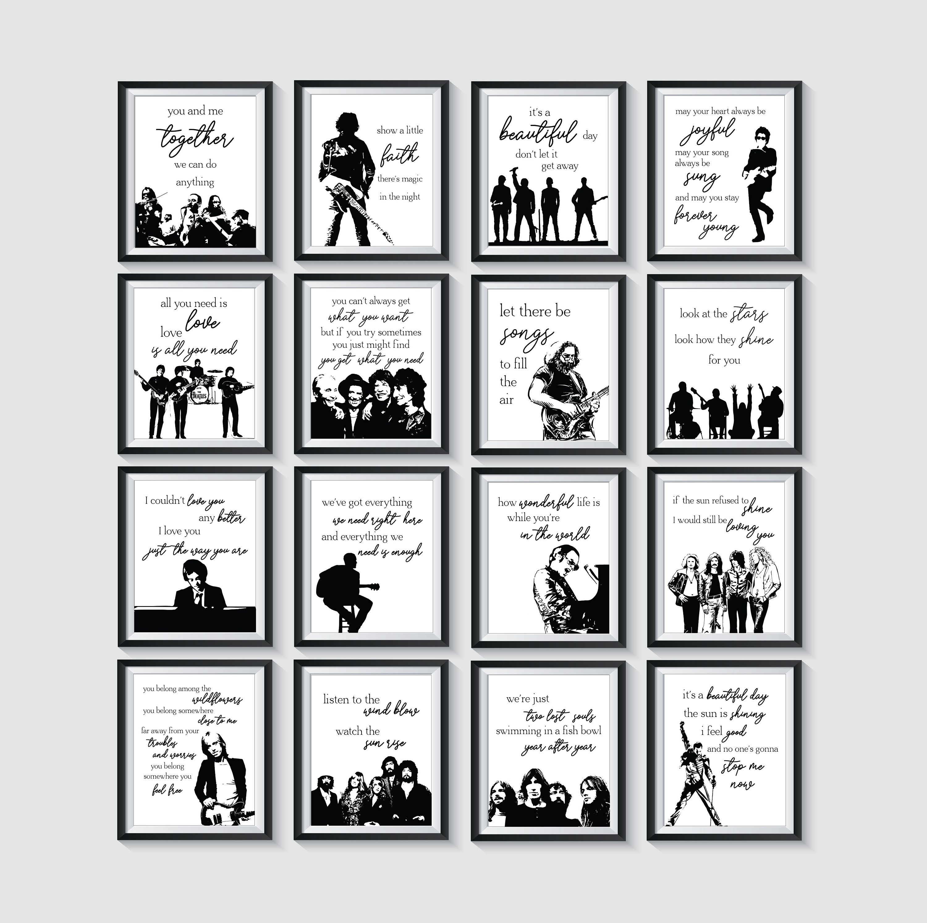 Classic Rock Art Prints Qty 8 Lyrics Home Wall Decor Nursery - Etsy