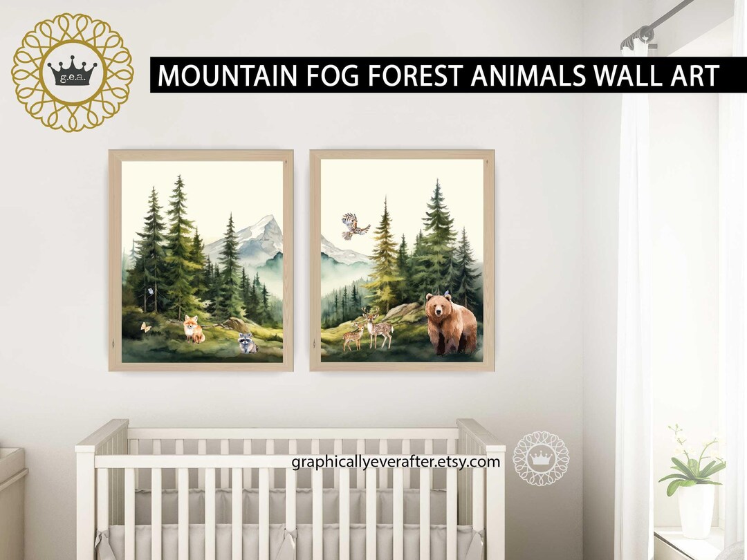 Mountain Forest Animals Nursery Art Prints, Woodland Animals Posters ...