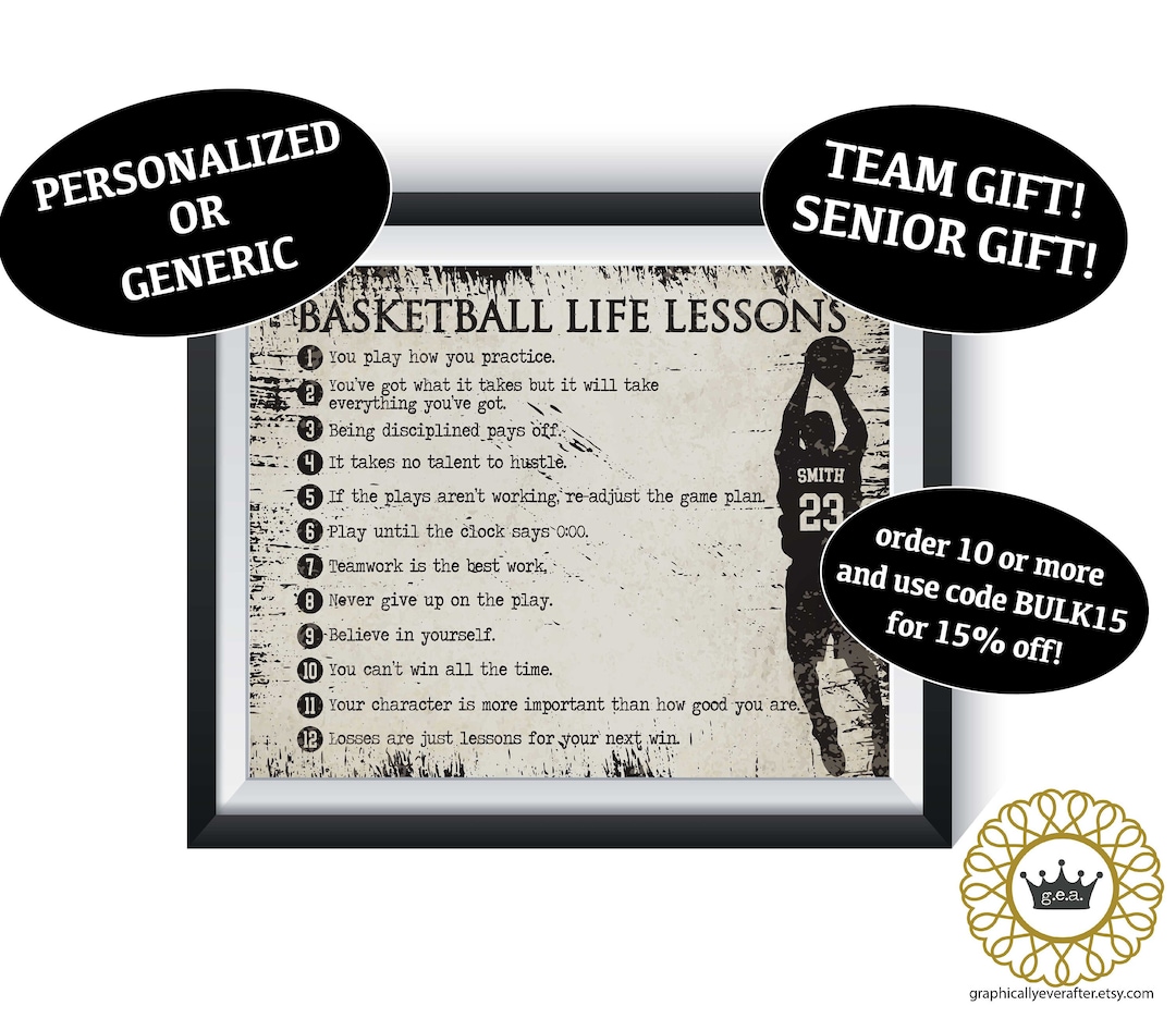 Boys Basketball Life Lessons Art Print Qty 1 Sports Bedroom Senior Team ...