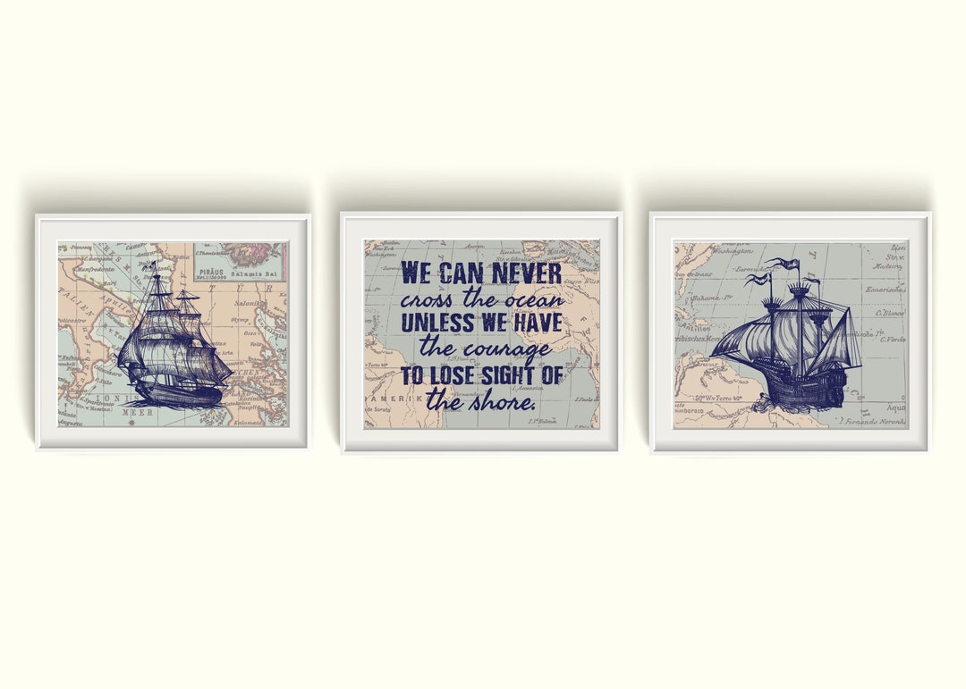 Old Map and Ship Art Prints, Vintage Coastal Map Posters, Beach ...
