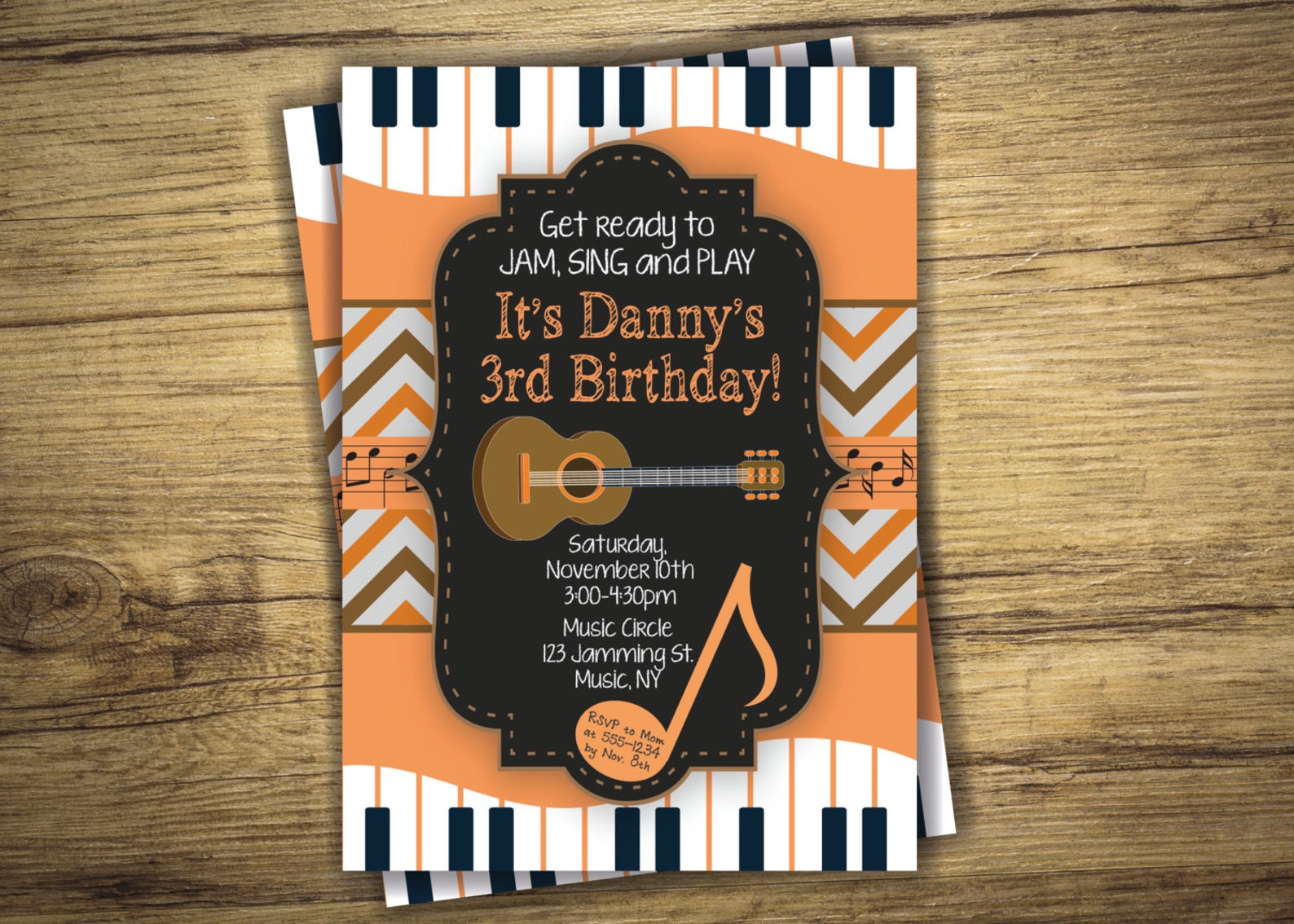 Music Birthday Party Invitation - Guitar, Piano, Music Circle, First ...