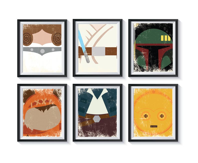 Minimalist Star Wars Art Prints Qty 6 Retro Nursery Distressed - Etsy