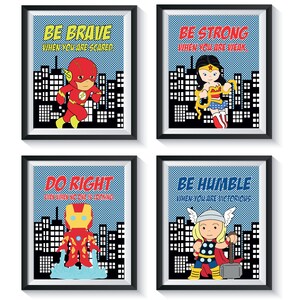 Cute Superhero Art Prints - Qty 3 - Inspirational Nursery, Bedroom ...
