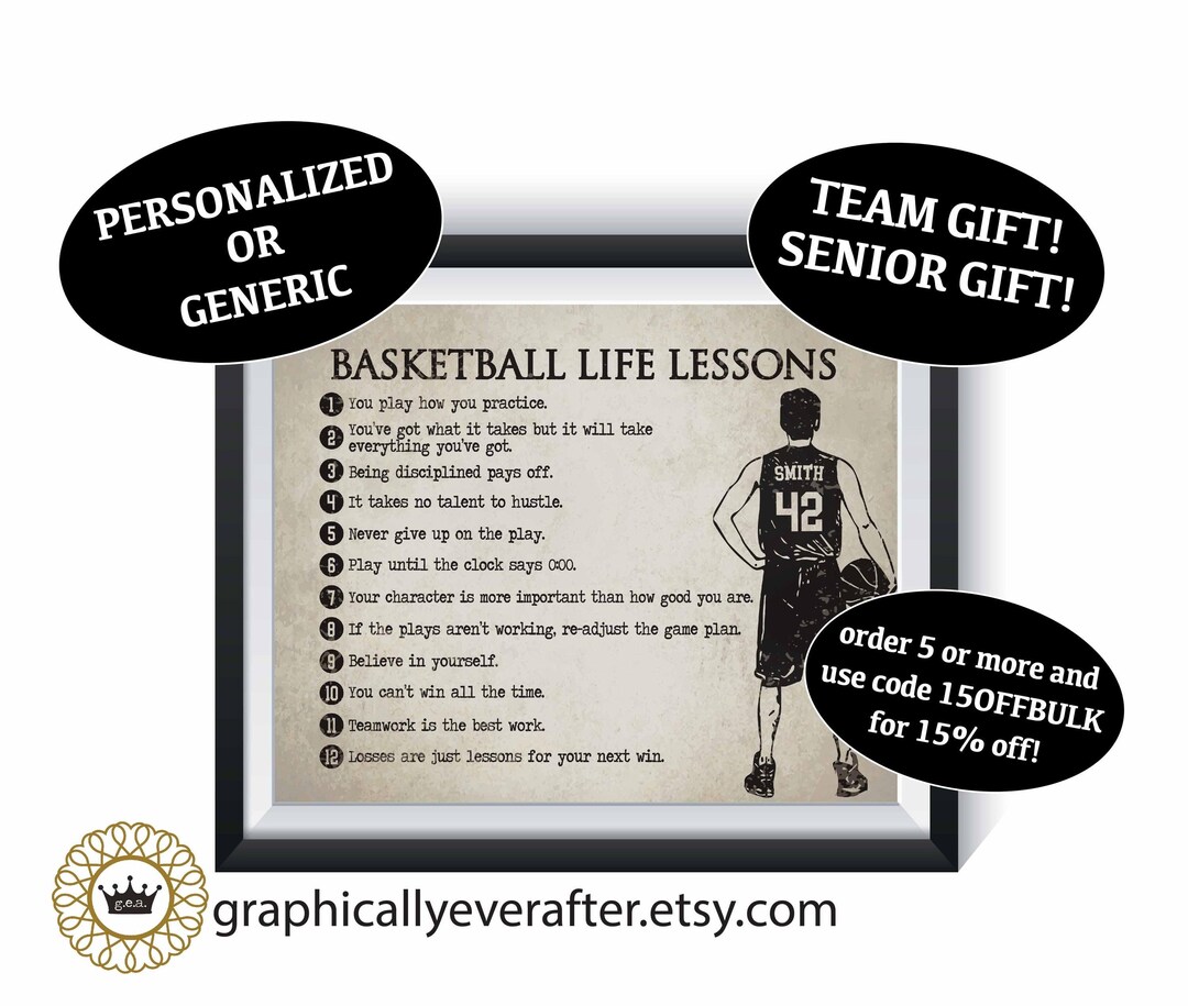 Boys Basketball Life Lessons Art Print Qty 1 Basketball Team Poster ...