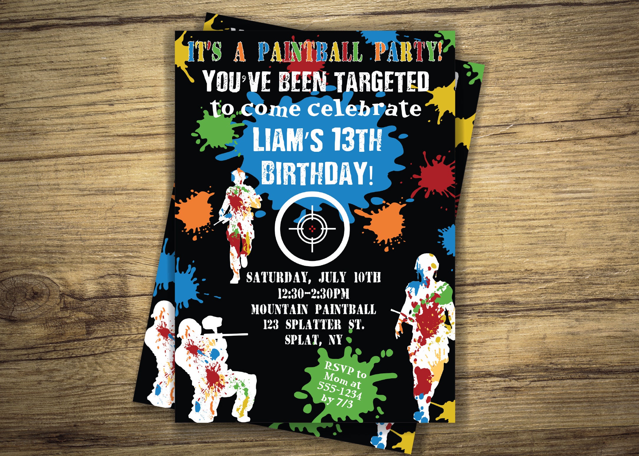 Paintball Birthday Party Invitation Boys 11th 12th 13th 14th Invite ...