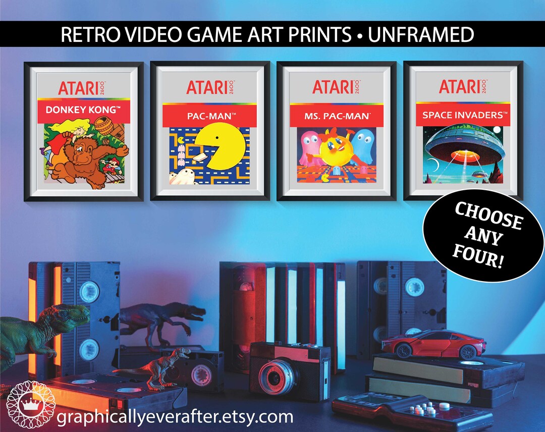 Retro 80s Video Games Art Prints Vintage Game Room Wall Decor UNFRAMED ...