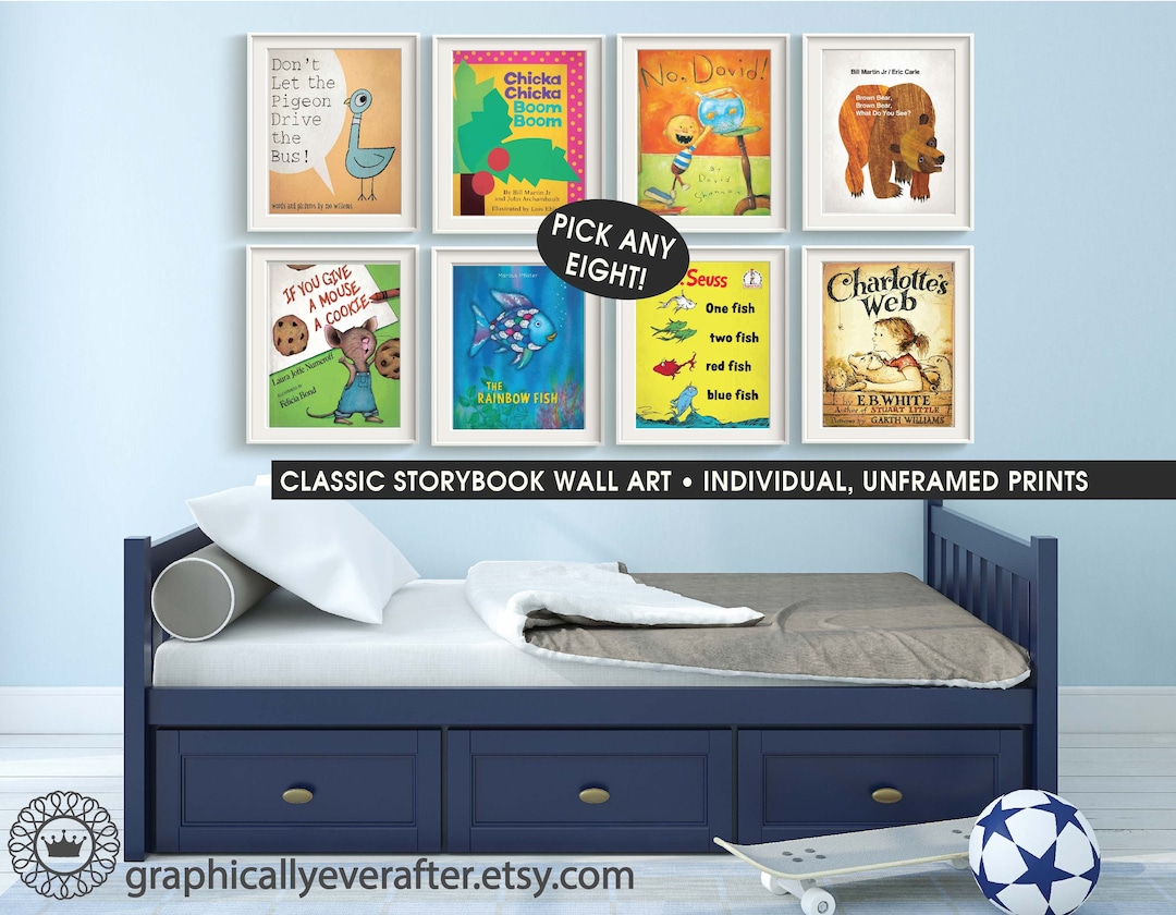 Children's Books Art Prints, Classic Storybook Wall Decor, Qty 8 ...